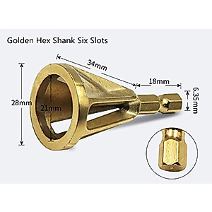 Deburring External Chamfer Tool Remove Burr Repair Drill Bit Bolt External, Quickly Repairs Damaged Bolts Deburring Outer Chamfer (Golden Hex Shank Six Slots)
