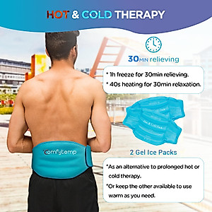 Comfytemp Ice Pack for Back Pain Relief, 2 Packs, FSA HSA Approved, Reusable Gel Lower Back Wrap Ice Brace for Sciatica Injuries, Hot Cold Compression for Lower Lumbar, Waist, Men Women Surgery Gifts
