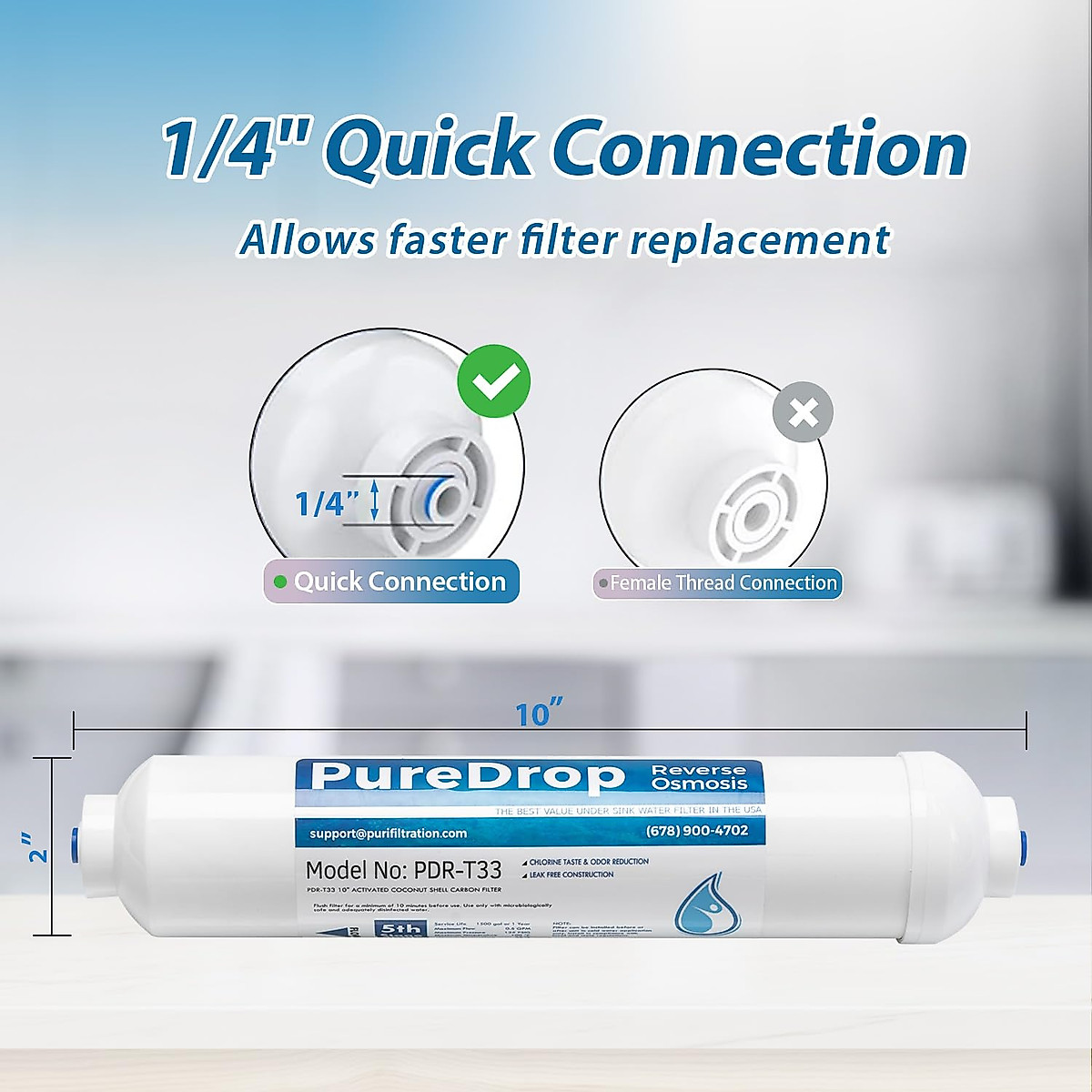 PureDrop PDR-T33 Inline Post Carbon Filter Replacement Cartridge for Reverse Osmosis Water Filter System
