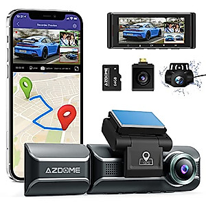 AZDOME M550 Dash Cam 3 Channel, Built in WiFi GPS, With 64GB Card, Front Inside Rear 1440P+1080P+1080P Car Dashboard Camera Recorder, 4K+1080P Dual, 3.19" IPS, IR Night Vision, Capacitor, Parking Mode