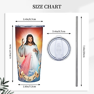 Worltoldb Jesus Christian 20oz Insulated Stainless Steel Tumbler With Lids And Straws Stainless Steel Double Wall Vacuum Insulated Travel Coffee Mug Leak-Proof Lid & Flip Lid For Hot And Cold Drinks