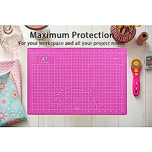 A3 Self Healing Cutting Mat, 18" x 12" Double Sided 5-Layer Non-Slip Cutting Board for Sewing, Hobby, DIY, Quilting, Arts and Crafts Projects (Pink)