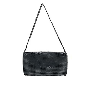 Frewahmesh Womens Evening Clutch Metal Mesh purse handbag with short shoulder strap for Cocktail Party Prom Wedding (Black)