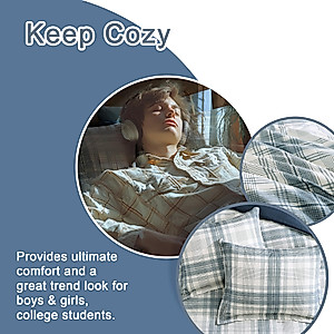 AMBERSPACE Blue Twin XL Comforter Set, Plaid Twin Comforter Set for Boys & Girls,Classic Homestead-Style Twin Bed Set with Sheets and Comforter Set