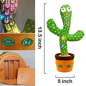 Hunfur Talking Cactus Toy That Talks Back,Volume Adjustment Dancing Mimicking Cactus Baby Toy,Singing Record Repeat What You Say, Sunny Silly Light Up Tummy Time Funny Gift for Toddler Boys Girls Toys