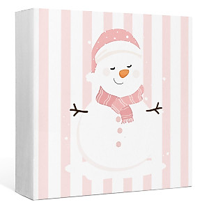 EIONEY Christmas Desk Decor Wooden Box Sign, Snowman Pink Vertical Grain Table Wooden Box Sign Decor, Christmas Wooden Desk Decor for Home Bedroom Kitchen Shelf Tabletop Decor, 5 x 5 Inches