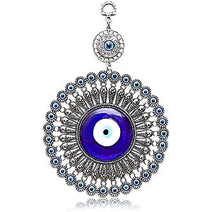 Evil Eye Wall Hanging, Turkish Amulet Decoration (Blue Glass, 5 Inches)