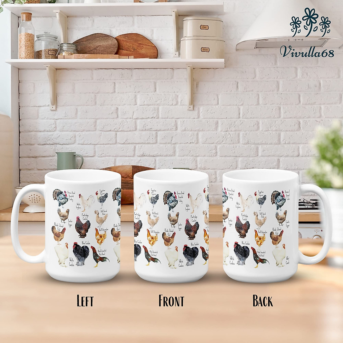 Vivulla68 Breeds of Chicken Coffee Mug 15Oz With Keychain, Chicken Gifts For Chicken Lovers, Chicken Mom Stuffs, Chicken Coffee Cup For Women, Chicken Themed Gifts, Chicken Lady Gifts