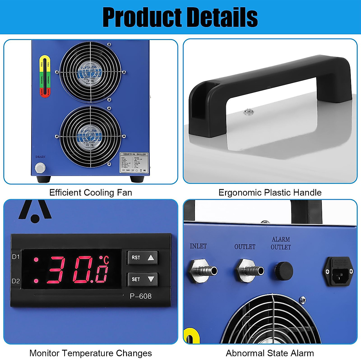 CuisinAid Industrial Water Chiller CW5200, 6L Capacity 0.9hp 2.6gpm Water Cooling System for 60W 70W 80W 90W 100W 120W 130W 150W CO2 Laser Engraving & Cutting Machines, Cools 5200 BTU/Hour