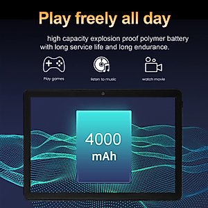ufehgfjh Upgraded 2+16g 10.1 Inch Android 10.0 System Tablet Pc HD Screen WiFi Bluetooth Voice Call Game Video Learning Tablet Dual Sim Dual Standby Full Netcom 4000mah Battery (Black)