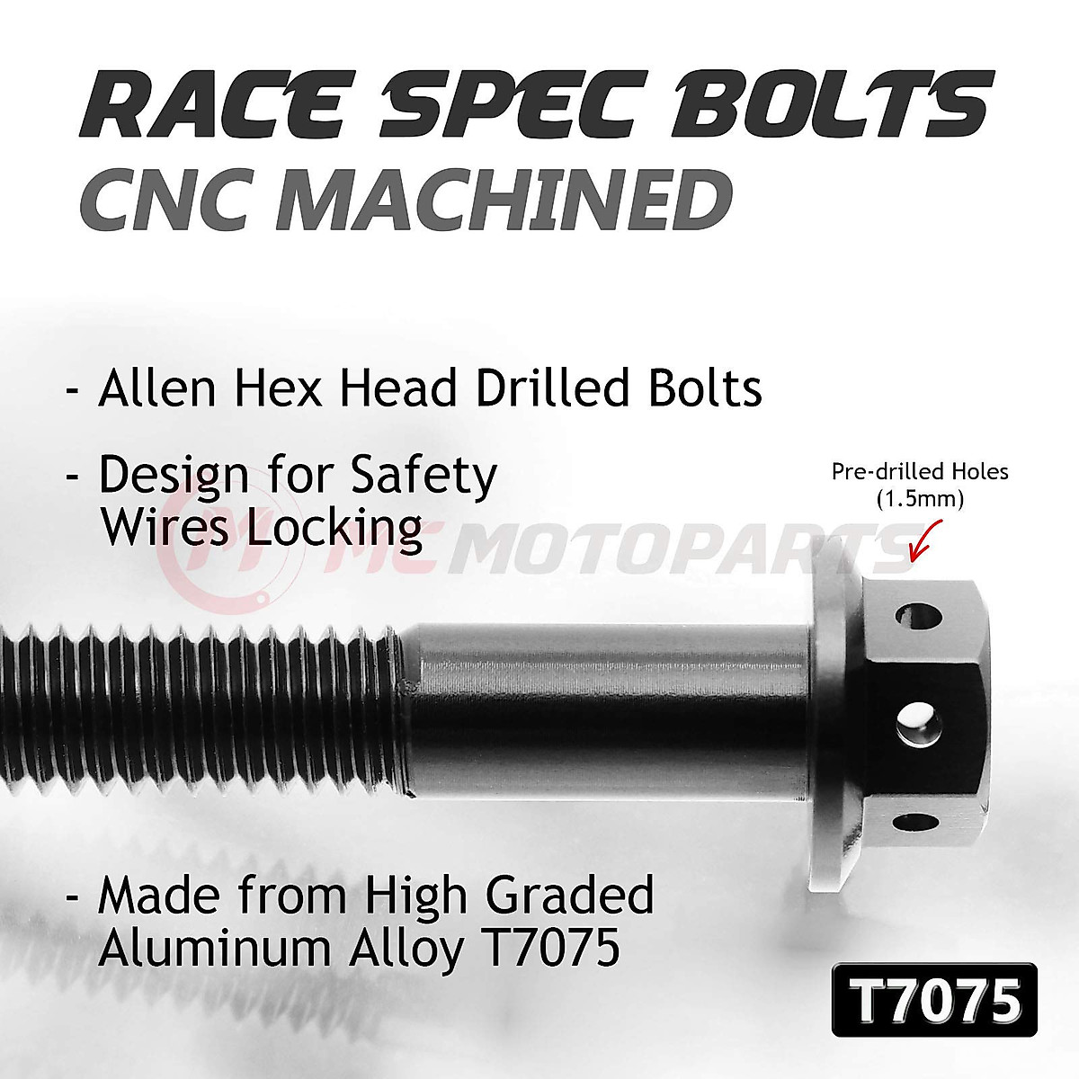 MC MOTOPARTS Pre-drilled CNC Race Spec Bolts M6 x 30mm Flanged HEX Head Screws 5 pcs (Black)