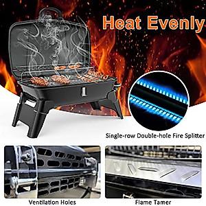 CAMPLUX Small Propane Grill 10,000 BTU, Portable Propane Grills 189 Square Inches, BBQ Tabletop Gas Grill for Camping, Picnic, RV Travel, Outdoor Cooking, Black