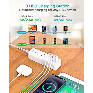 Cruise Essentials, USB C Travel Power Strip, Flat Plug Power Strip with 2 Outlets 3 USB Ports (1 USB C), 5ft Extension Cord Charging Station, Non Surge Protector for Cruise Ship, Travel, Home