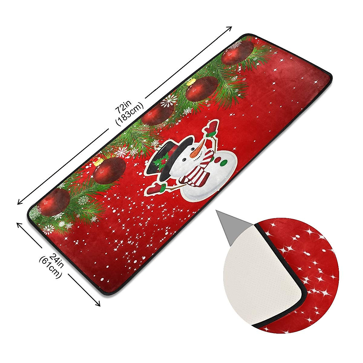 Christmas Runner Rug, Red Christmas Snowman Runner Rug Floor Mat Non-Skid Kitchen Rug Soft Area Rug for Bathroom Entryway Hallway Dining Living Room
