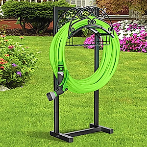 Gykoeaty Garden Hose Holder Heavy Duty Metal Water Hose Holder with 4 Spikes Freestanding,Detachable Hose Rack for Garden Storage, Hose Stand for Outdoor Yard Storage,Can Store 150ft Water Pipes