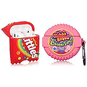Lupct for Airpod 2/1 Silicone Case, Soft Cartoon Fashion Cute Food Design Air Pods Cover Girls Women Funny Fun Cool Unique Kawaii Keychain Cases for AirPods 2&1 (Bubble Gum+Rainbow Sweet) (2 Packs)