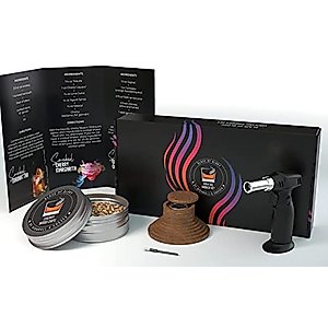 Blaze of Glory Cocktail Smoker Whiskey Smoker With Flavor Blaster Smoke Top Old fashioned Smoker Kit Includes: Gift Box, Brush,Torch, Drink Smoker, Cocktail Recipe Book, Cherry Wood Chips (No Butane)