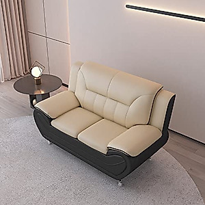 US Pride Furniture Michael Collection Modern Style Faux Leather Couch-Versatile 2 Seater Accent Piece for Living Room, Bedroom or Office-Comfortable Design and Elegant Look, 61.3 Loveseat, Black/Camel