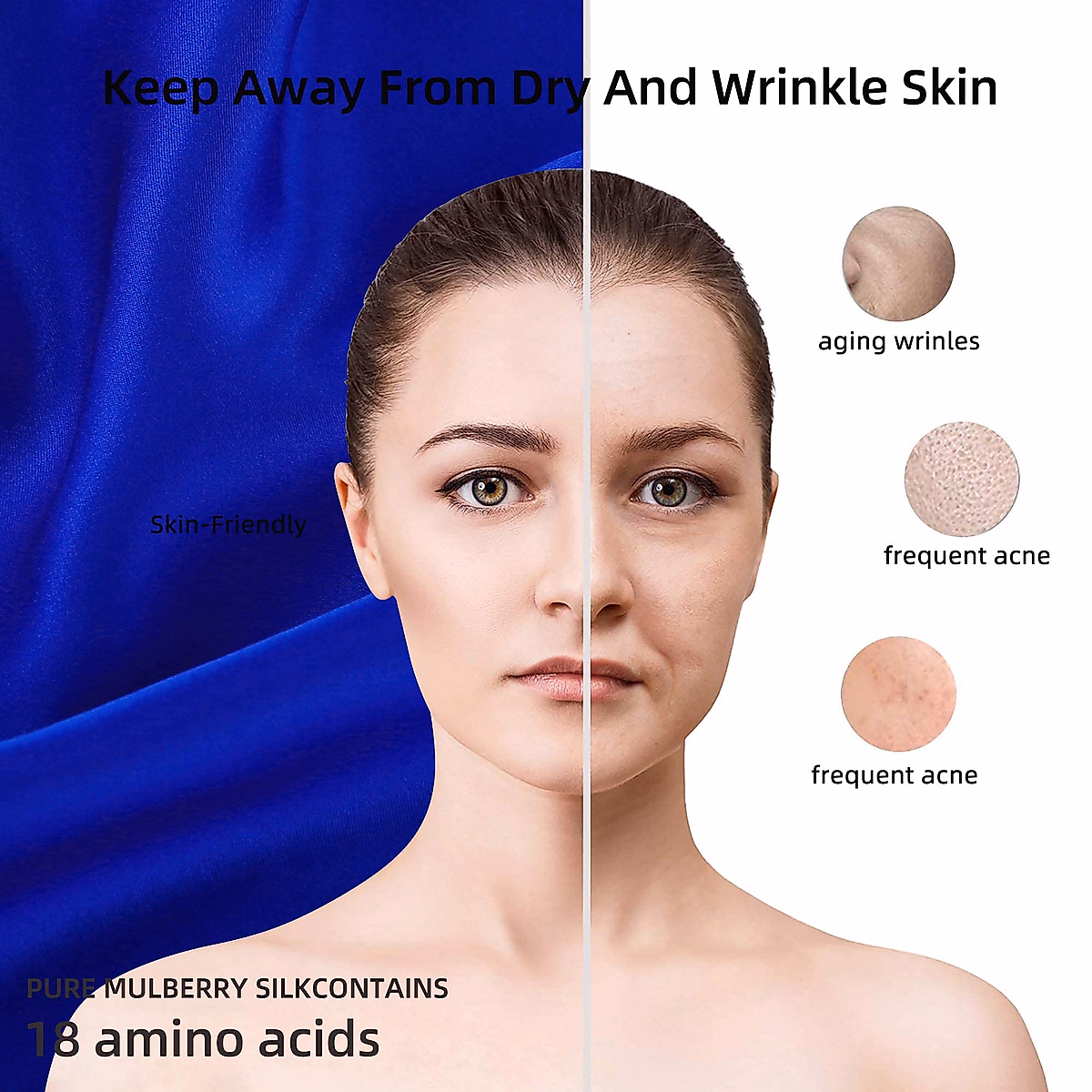 Satin Pillowcases Queen Size Set of 2 with Hidden Zipper - Luxury Pillow Cases 2 Pack for Hair and Skin (Royal Blue, 20''x30'')