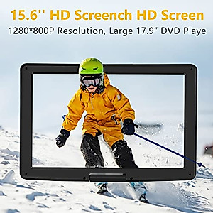 JEKERO 17.9" Portable DVD Player with 15.6" HD Swivel Large Screen, 6 Hrs 5000mAh Rechargeable Battery DVD Player Portable with Car Charger, Sync TV, Support USB/SD Card/Regions Free