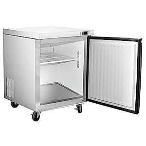 DUURA DUR29 Commercial Undercounter Refrigerator with Self Closing Single Stainless Steel Door Swivel Casters and Heavy Duty Epoxy Coated Wire Shelf, 6.7-Cu.Ft, Metallic
