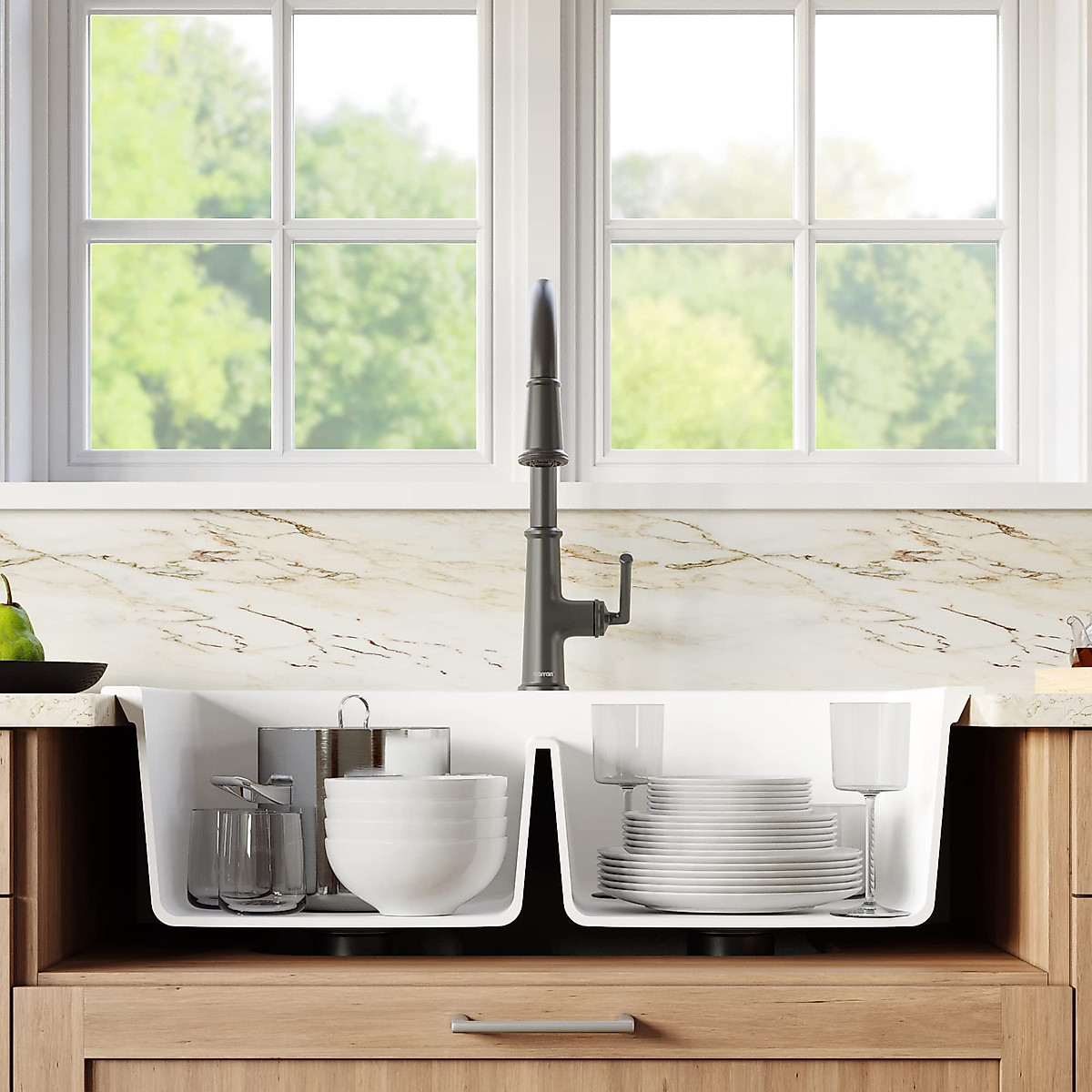 Karran QT-810 33" Top Mount Double Equal Bowl Quartz Kitchen Sink in White
