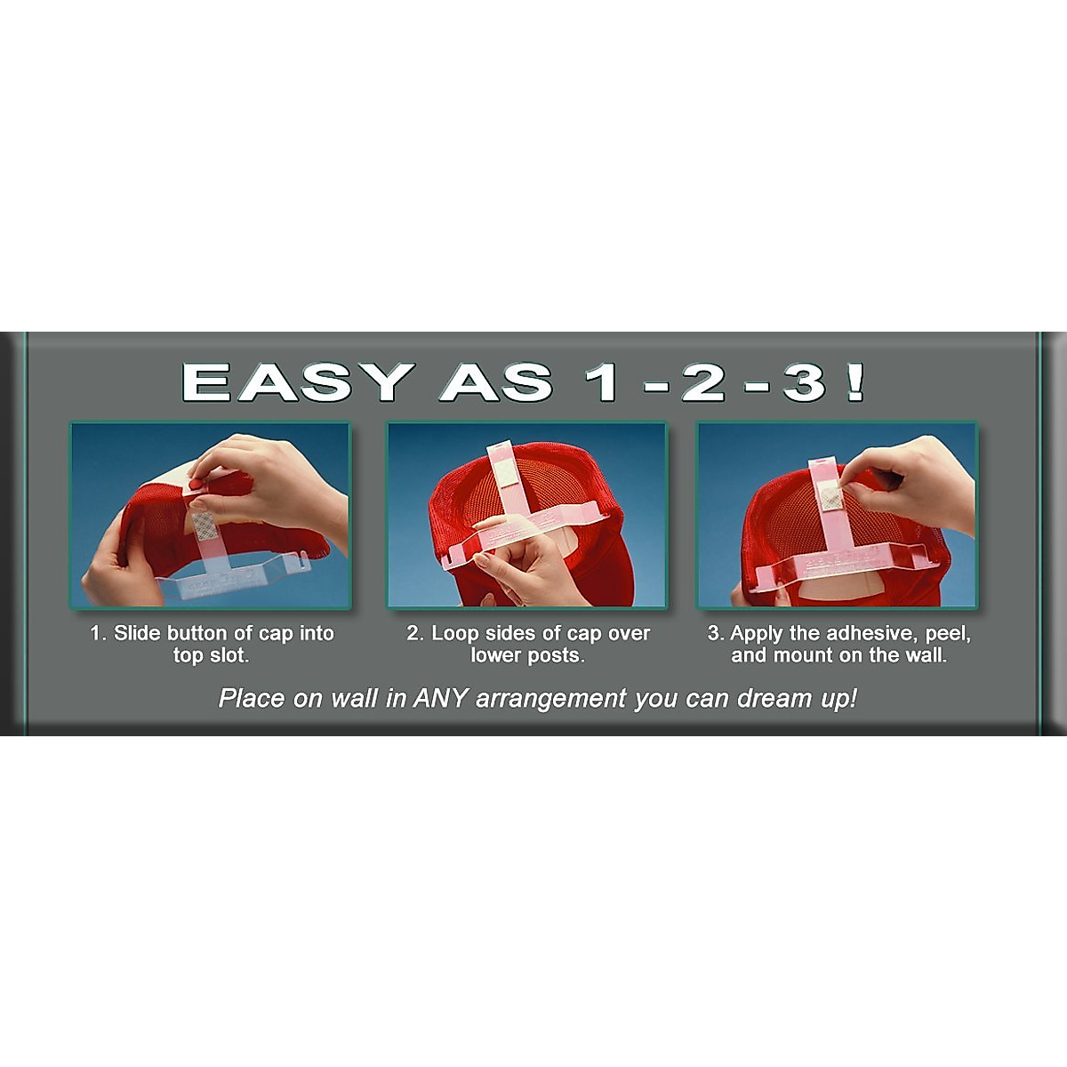 Cap Capers® Baseball Cap Display; Wall Mounted Hat Rack; Baseball Cap Storage & Organization; (12 pk) Great for Cap Collectors. The Ultimate Display for Baseball Caps