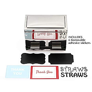 2Fold Supply Stainless Steel Straw Dispenser - For Bulk Unwrapped Drinking Straws - Custom Thank You, Straw and Chalkboard Labels Included - Stainless
