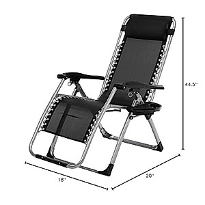 Folding Zero Gravity Outdoor Recliner Patio Lounge Chair,Infinity Zero Gravity Chair with Pad, Patio Chairs with Pillow and Utility Tray Adjustable Folding Recliner for Deck,Patio,Beach,Yard,Grey