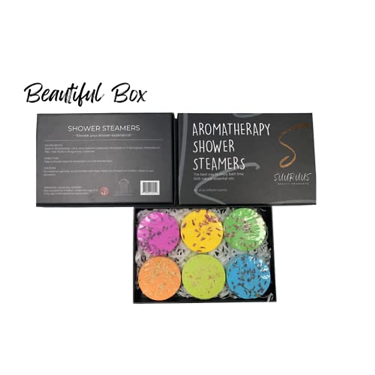 Suuruus Beauty Products Aromatherapy Shower Steamers Bombs Variety Pack of 6 pcs Essential Oil Scented Handmade Tablets- Eucalyptus, Mint, Lavender, Hami Melon, Mango and Lemon