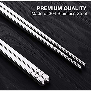 Omia Metal Chopsticks Premium Reusable 5 Pairs Stainless Steel Chopsticks Dishwasher Safe Lightweight Non-Slip Chop Sticks
