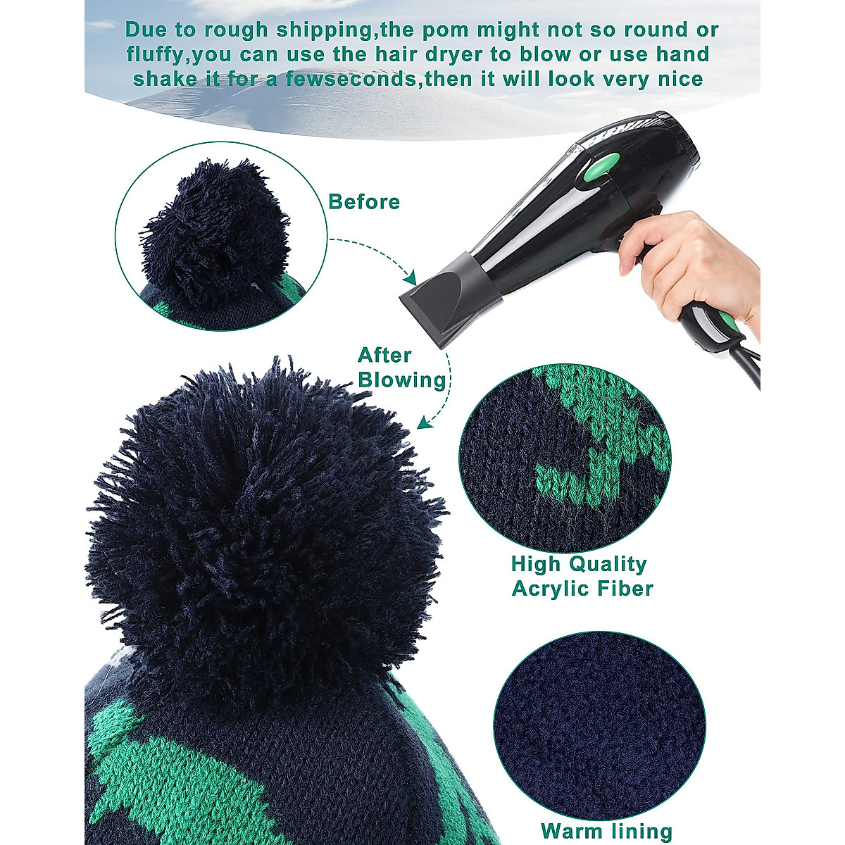 SATINIOR 6 Pieces Winter Boys Hat Dinosaur Warm Mittens Set Pompom Baby Knitted Hat Scarf Gloves Earflap Beanie (Stylish Color)