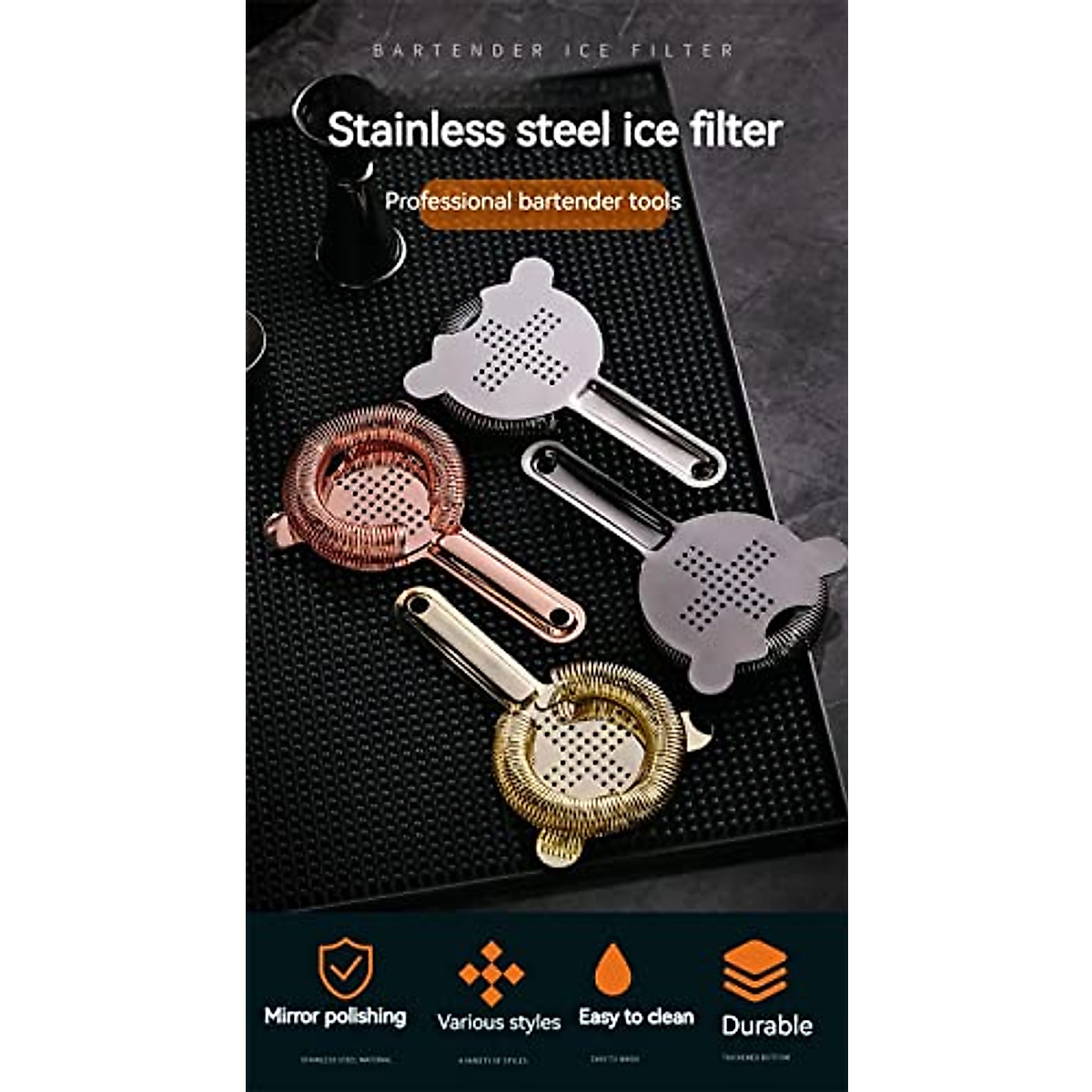 Cocktail Strainer,hawthorne strainer,Stainless Steel Bar Strainer, Bar Tool Drink Strainer with 100 Wire Spring for Professional Bartenders and Mixologists Professional for Bar Restaurant Home