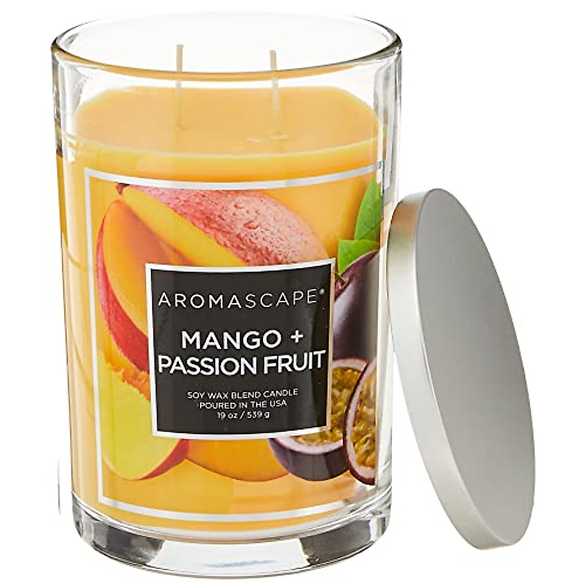 Aromascape PT41924 2-Wick Scented Jar Candle, Mango & Passion Fruit, 19-Ounce, Orange