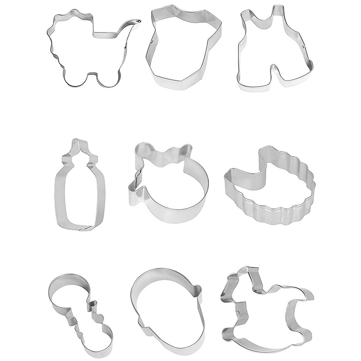 Baby Shower Series Cookie Cutters Set of 9 pcs, Stainless Steel Fondant Cutter Molds Baking DIY