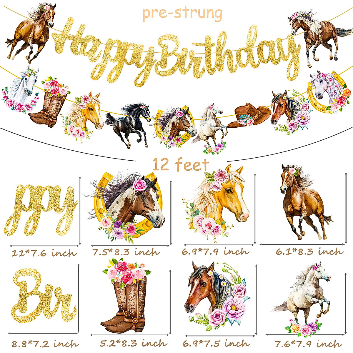 Cowgirl Happy Birthday Banner Cowgirl Birthday Party Supplies Glitter Western Cowgirl Theme Birthday Banners Decorations for Western Girl’s Birthday Party Horse Birthday Party Baby Shower Supplies