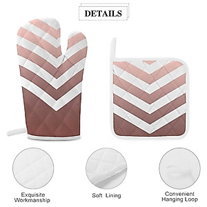4Pcs Oven Mitts and Pot Holders Set, Rose Gold Chevrons Heat Resistant Oven Mitts Gloves Set Hot Pads for Kitchen Cooking Grill