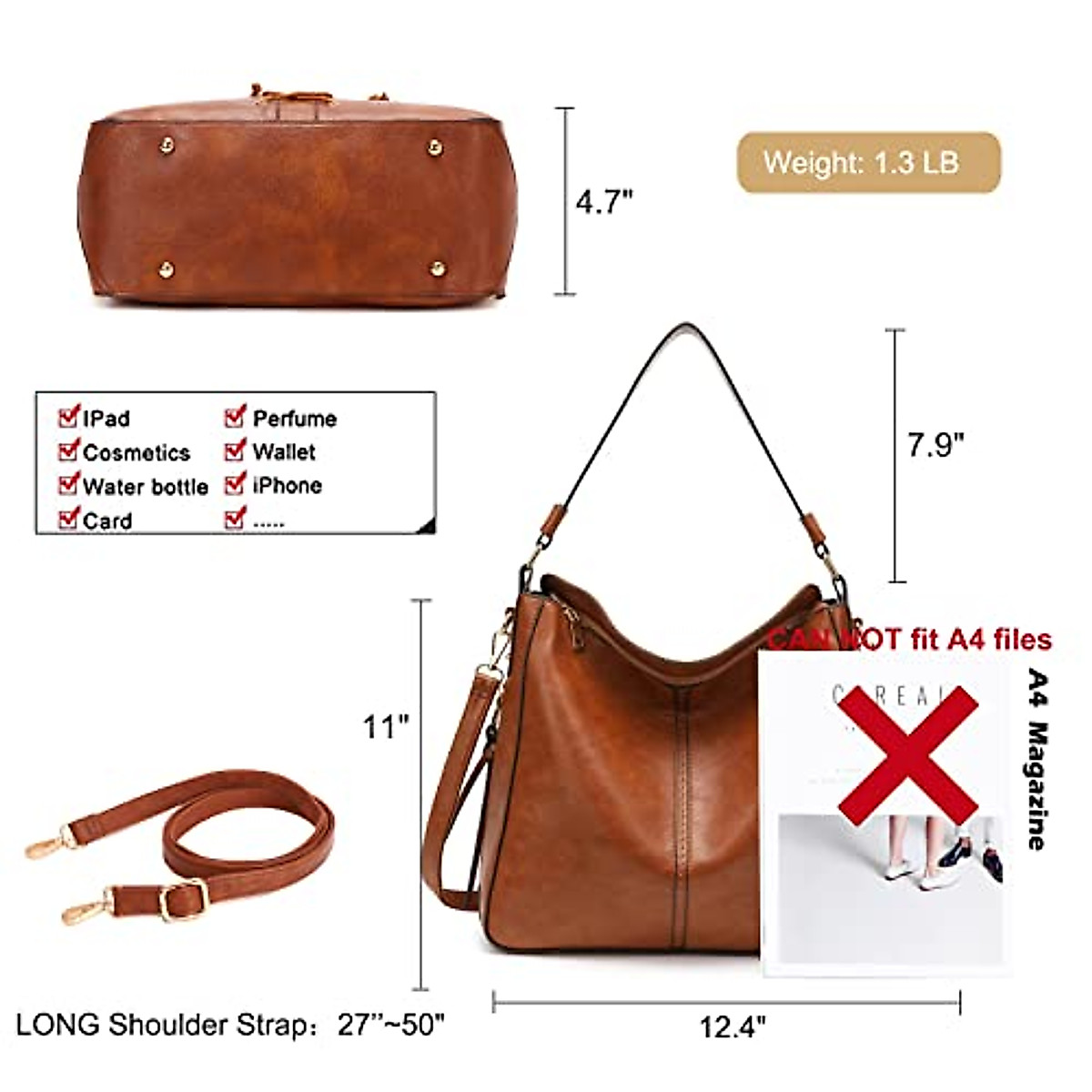 Shaelyka Medium Brown Shoulder bag for Women, Ladies Medium Hobo bag Purse Faux Leather