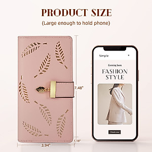 Sweet Cute Chocolate Women's Long Leaf Bifold Wallet Leather Card Holder Purse Zipper Buckle Elegant Clutch Wallet Handbag for Women - Pink