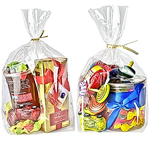PigPotParty 8"x 11",100Pcs Bottom Gusset Bags, Clear Cello Cellophane Plastic Treat Goodie Bags with 100x Twist Ties, Party Favor Packaging, Return Gift Mug Toy Wrapping (No Side Gusset)