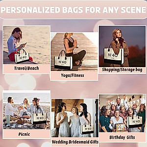 QLSKO 40th Birthday Gift Canvas Tote Bag for Women,N°40 EST.1984 Keepsake Beach Bag 40 Party Birthday Present supplies for Her (40th Basic)