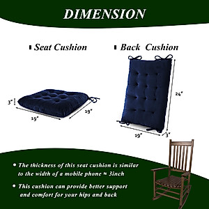 FlyGulls Rocking Chair Cushions Indoor Velvet Chair Pads High Back and Seat Cushion 2 Piece Set Navy