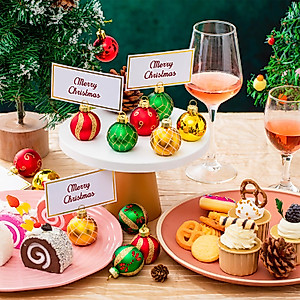 Nitial 12 Set Christmas Ornament Place Card Holders with Name Cards Glass Red Green Gold Table Number Holders Table Sign Card Holder for Christmas Party Wedding Anniversary Birthday, 1.57 Inch