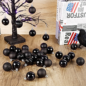 Lulu Home Christmas Hanging Ornaments, 34 Count Pre-Strung Plastic Balls, Shatterproof Barrel Packed Balls for Holiday Xmas Party Wreath Tabletop Tree Decorations, 1.57 Inch, Black