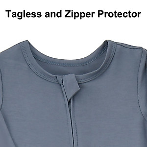 Aablexema Baby Footless Pajamas Zipper with Mitten, Rayon from Bamboo, Infant Long Sleeve Romper Pjs(Olive & Moonlight Blue,0-3m)