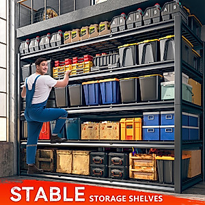 REIBII 60" W Garage Shelving 3000LBS Heavy Duty Storage Shelves Adjustable 5 Tier Metal Shelving Unit for Storage Rack Garage Storage Shelves Industrial Utility Shelf for Basement,72" Hx 60" W x 24" D