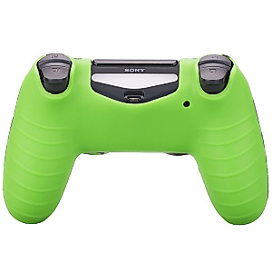 YoRHa Water Transfer Printing Camouflage Silicone Cover Skin Case for Sony PS4/slim/Pro Dualshock 4 Controller x 1(Green) with Pro Thumb Grips x 8