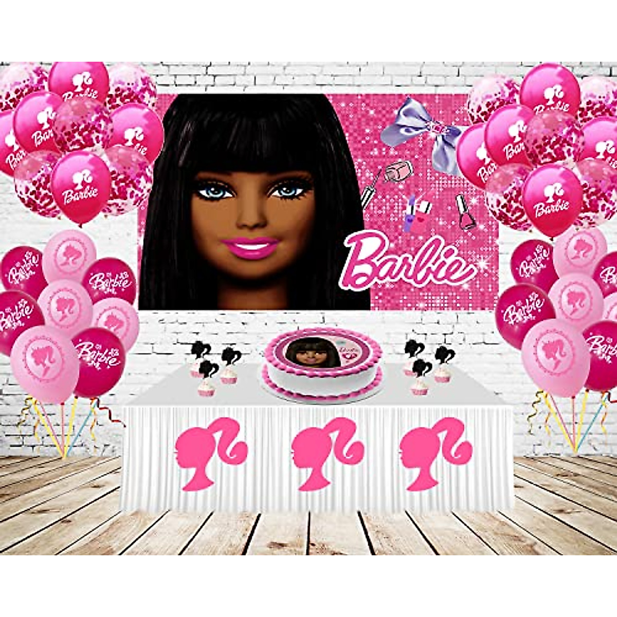 QQKCFOTO Black Barbie Backdrop for Photography, Birthday Party Decorations for Girl ,Barbie Birthday Banner Party Decoration Supplies for Cake Table Decoration, 5x3ft