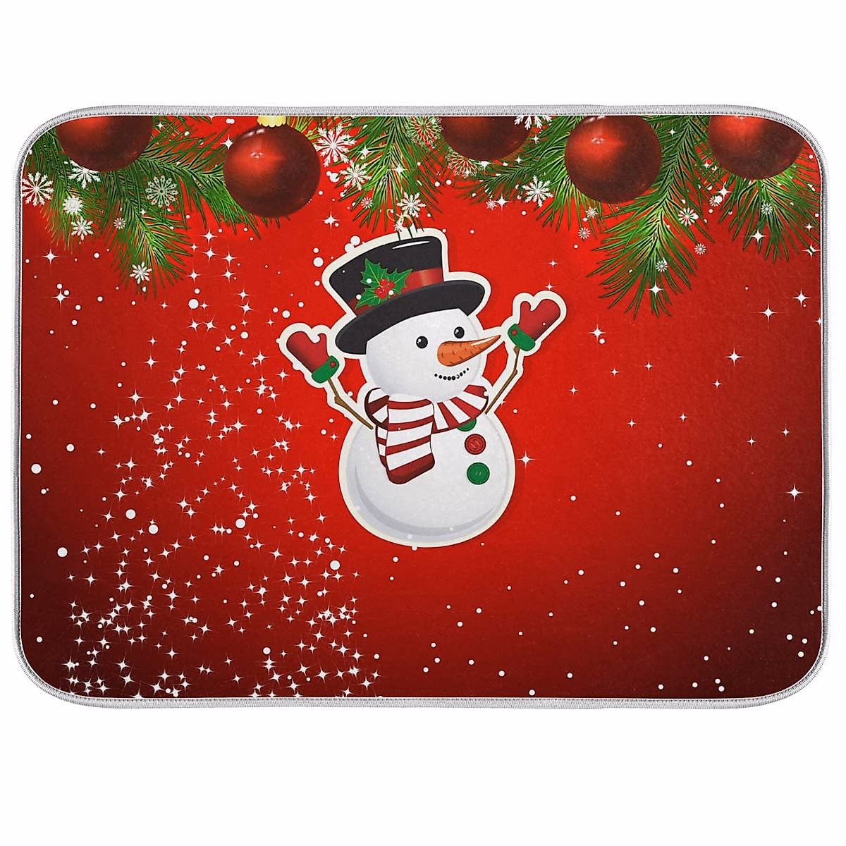 Christmas Dish Drying Mat, Red Christmas Snowman Dish Mat for Kitchen Countertops Sinks Drying Mat Absorbent Heat Resistant Dishes Drainer Pad 18 x 24 Inch