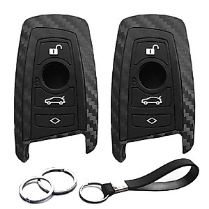 INFIPAR 2pcs Compatible with BMW X4 X5 X1 X3 X6 3 5 7 Series M1 M2 M3 M5 335 328 535 650 740 F05 F10 F20 F30 Carbon Fiber Looks Key Fob Cover Case Key Chain Protector Keyless Remote Holder Jacket